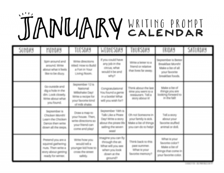 January Writing Prompts: FREE January Writing Prompt Calendar! - The ...