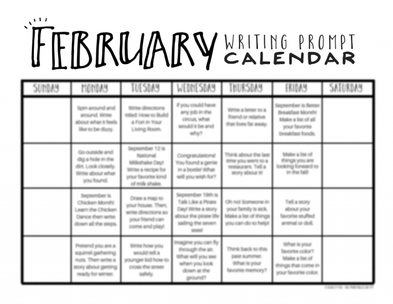 February Writing Prompts: FREE February Writing Prompt Calendar! - The ...