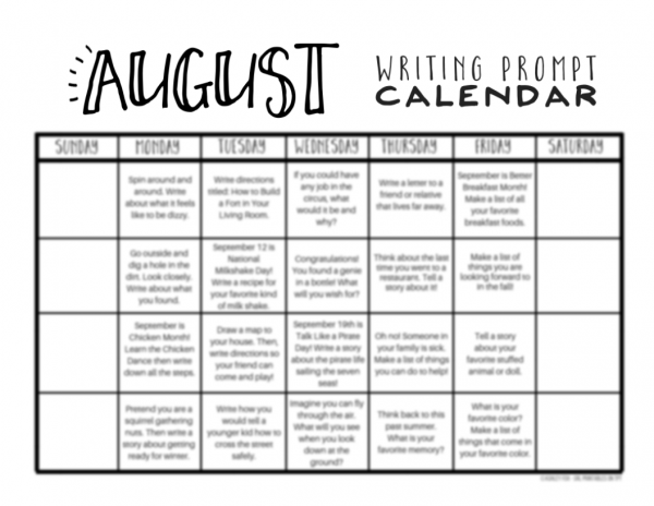 August Writing Prompts: FREE August Writing Prompt Calendar! - The ...