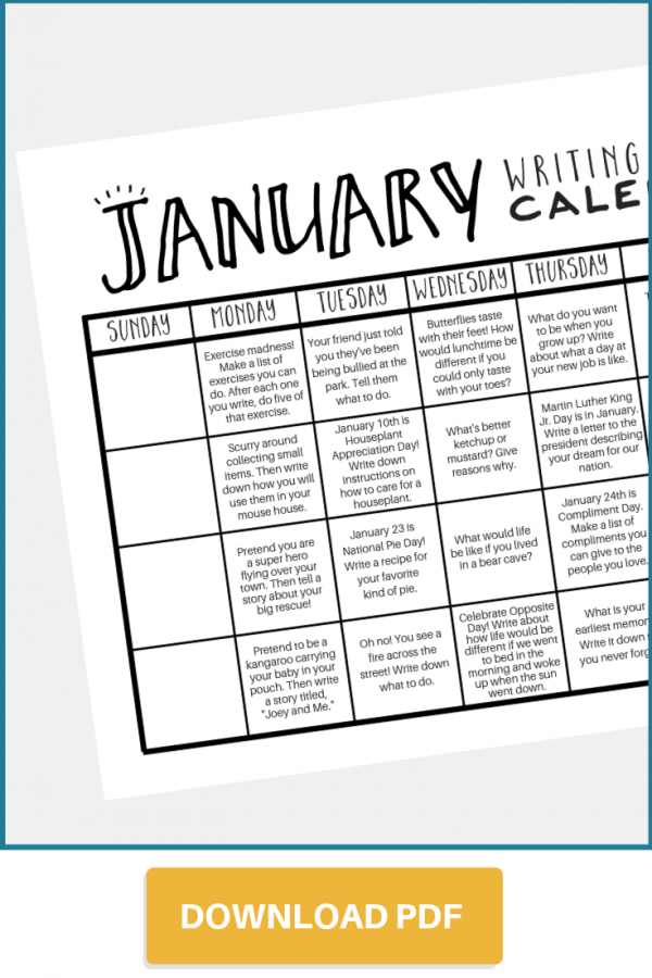 January Writing Prompt Calendar - The Homeschool Resource Room